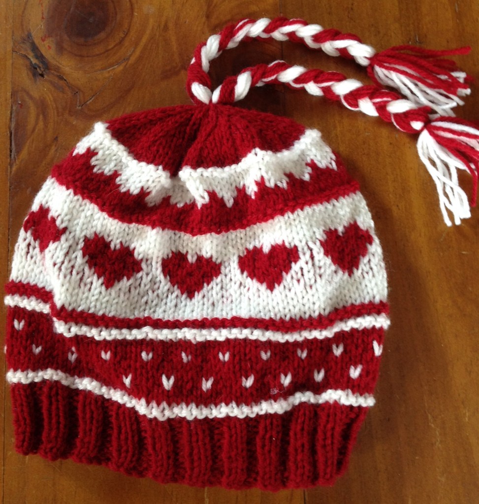 Ski Style Beanie with Hearts – The Knit Guru